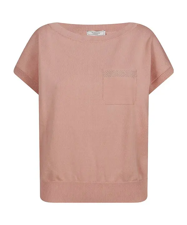 Peserico Short Sleeve Boat Neck Fine Knit Jumper - Pink