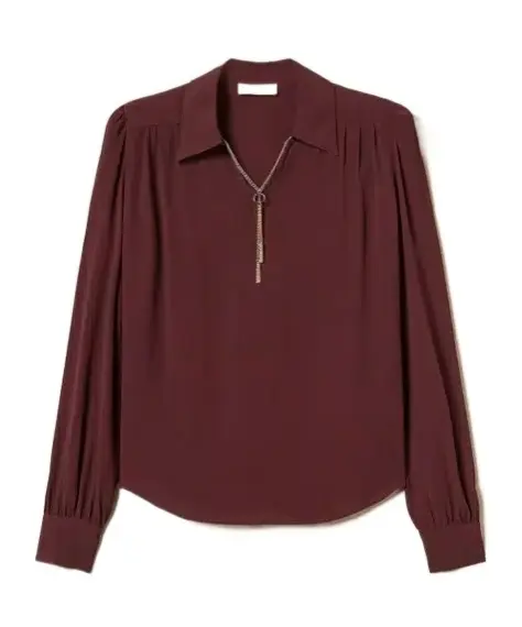 TWINSET Half-zip Long Sleeve Shirt With Detachable Chain Embellishment - Red