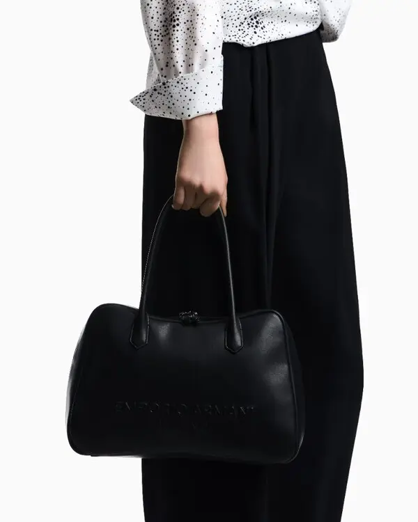 Emporio Armani Embossed Logo Leather Shoulder Bag