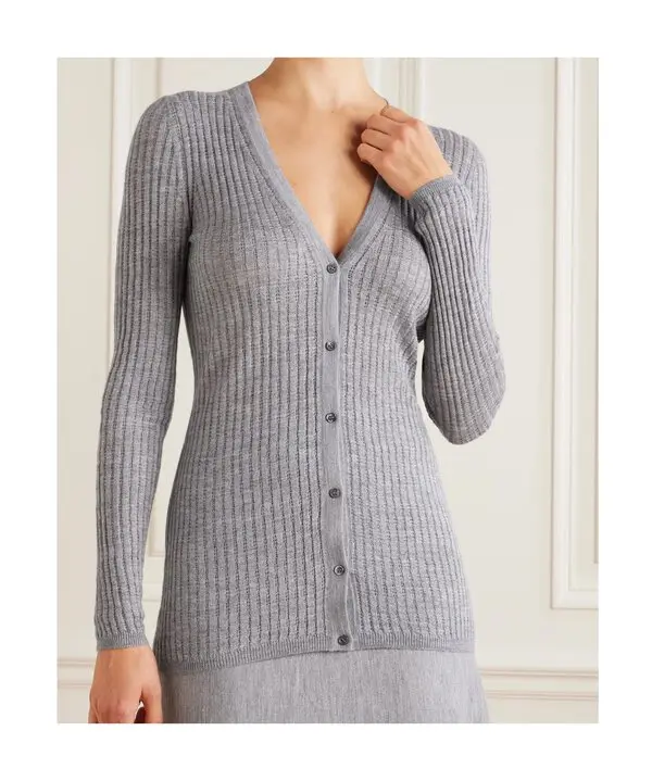Gabriela Hearst Long Sleeve Ribbed V-neck Cardigan