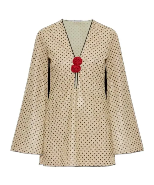 Oseree Long-sleeved Dress With V-neck And Embellished Detail