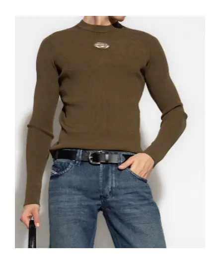 DIESEL® Logo Plaque Ribbed Knit Top - Green