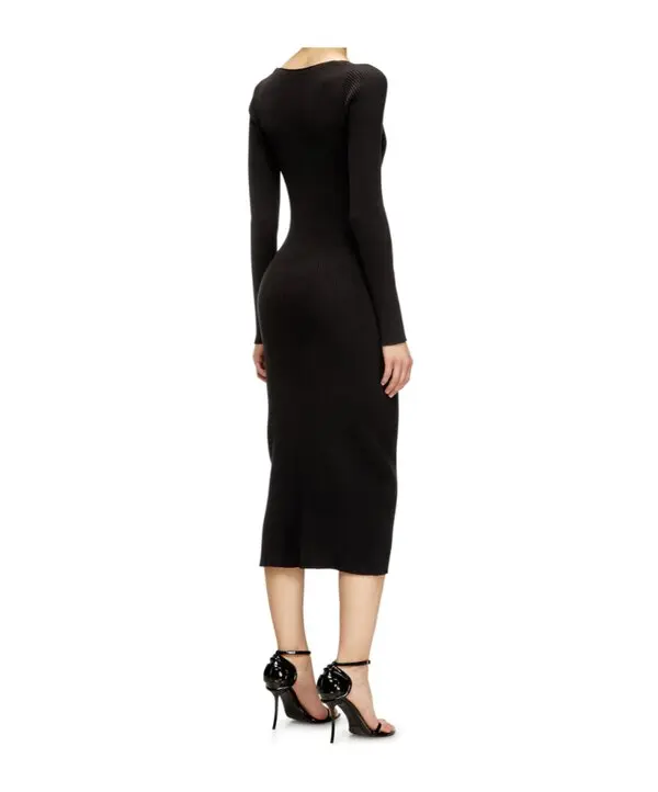 DIESEL® Ribbed Zip-front Pocketed Midi Dress - Black