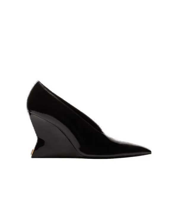 Balmain Shiny Lambskin Wedge Pumps - Black