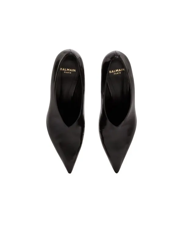 Balmain Shiny Lambskin Wedge Pumps - Black