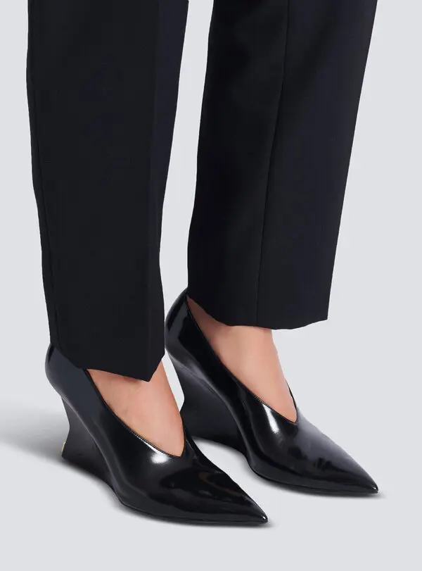 Balmain Shiny Lambskin Wedge Pumps - Black
