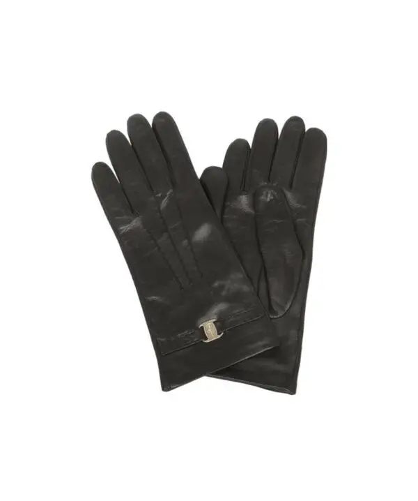 FERRAGAMO Logo Detail Leather Gloves - Black