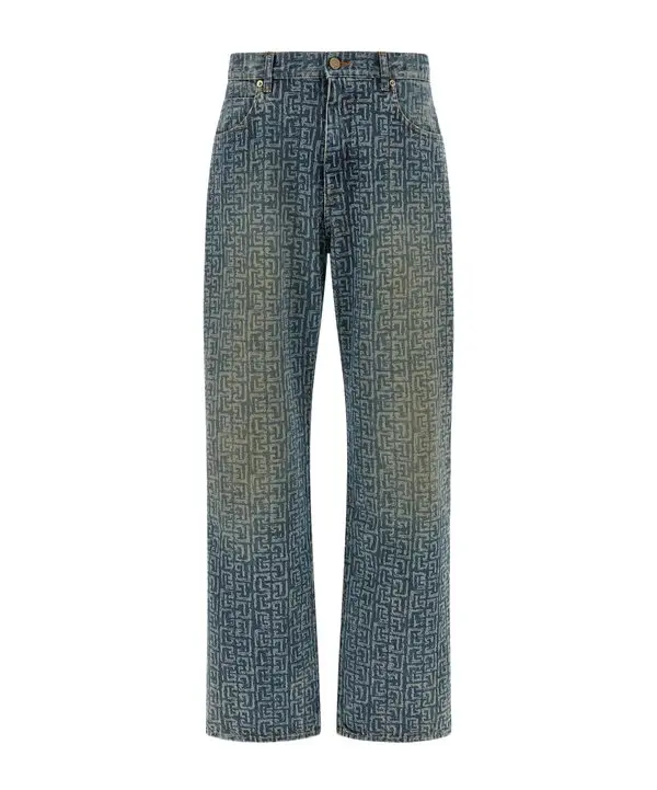 Balmain Monogram Printed Straight-leg Jeans - Gray