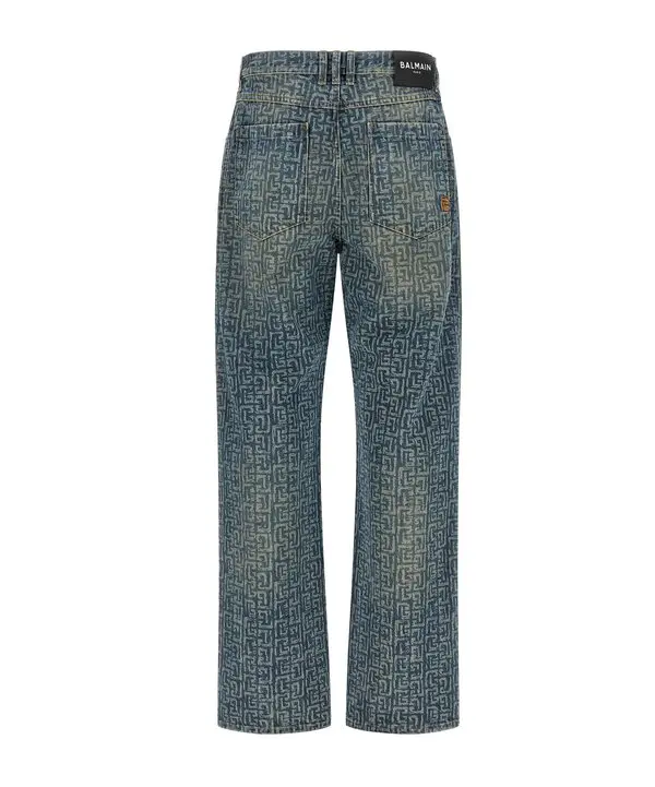 Balmain Monogram Printed Straight-leg Jeans - Gray