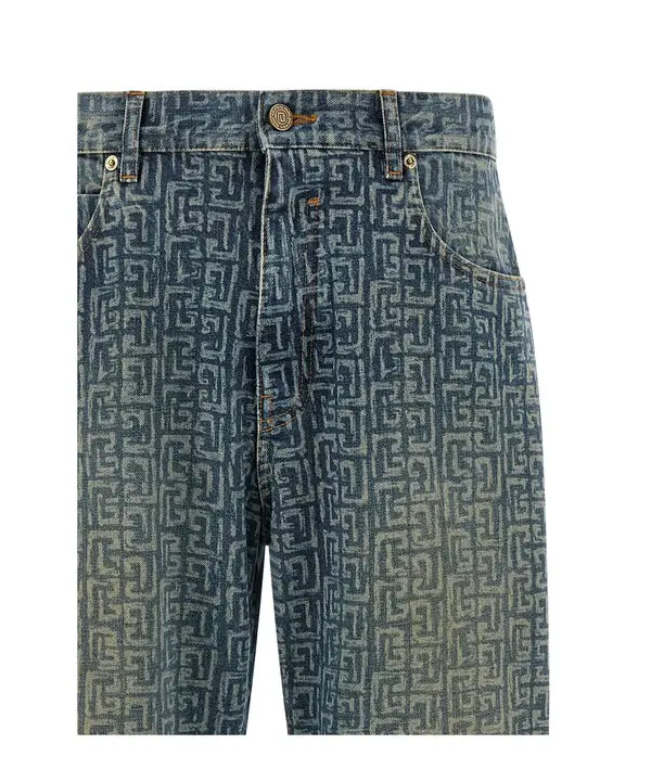 Balmain Monogram Printed Straight-leg Jeans - Gray