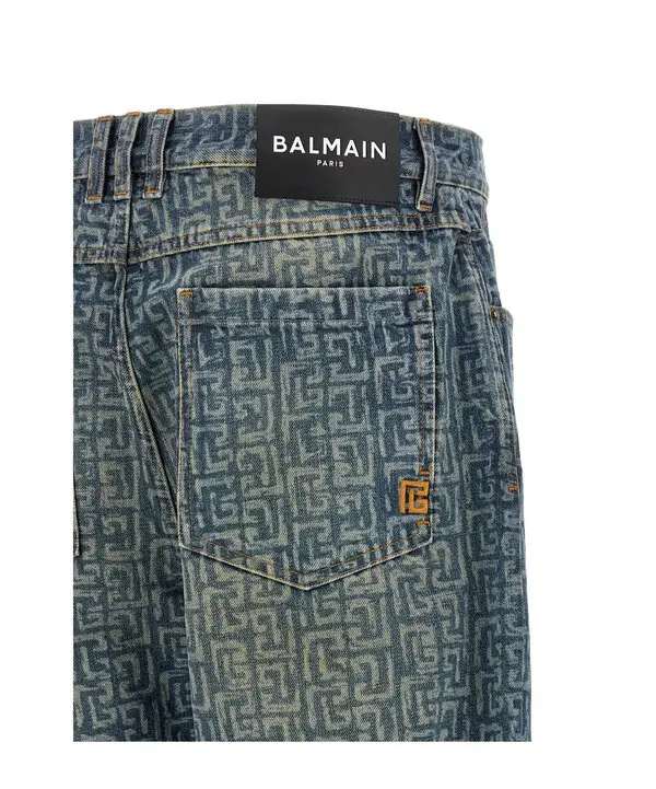 Balmain Monogram Printed Straight-leg Jeans - Gray