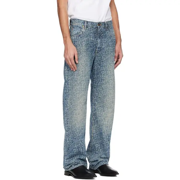 Balmain Monogram Printed Straight-leg Jeans