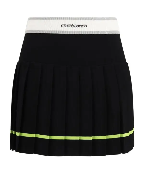 Casablanca Pleated Mini Skirt With Logo Waistband - Black