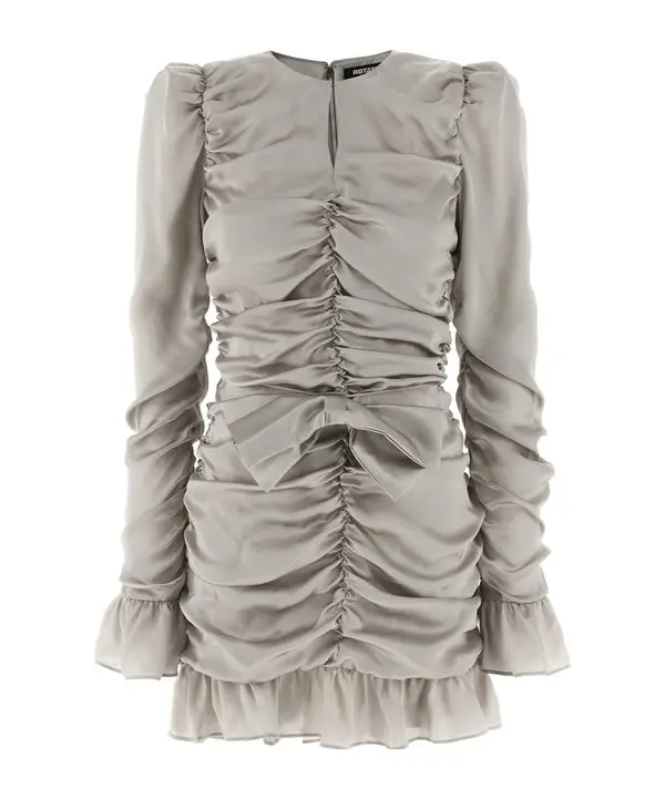 ROTATE BY BIRGER CHRISTENSEN Mini Bow Dress With Ruffled Silhouette - Grey