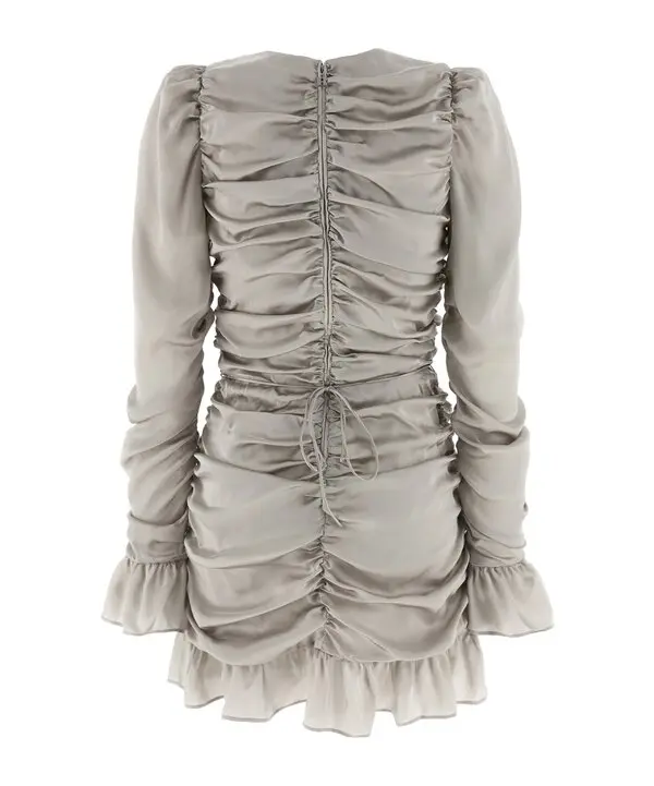 ROTATE BY BIRGER CHRISTENSEN Mini Bow Dress With Ruffled Silhouette - Grey