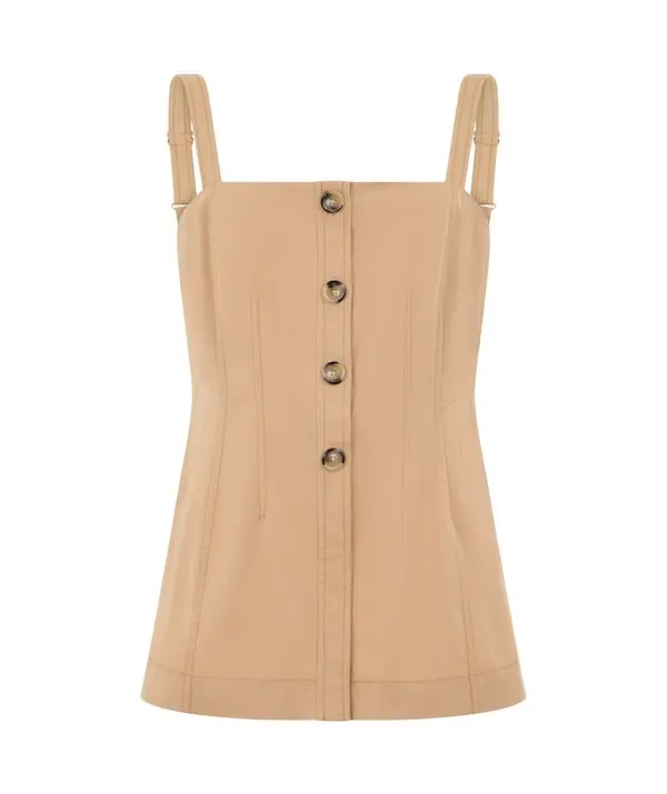 Veronica Beard Fitted Button-front Top - Khaki
