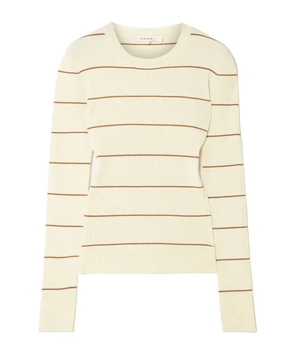 FRAME Striped Ribbed Long Sleeve T-shirt - White