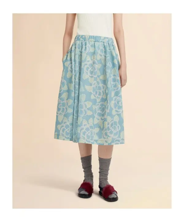 Marni Gathered Ramie Skirt With Floral Print