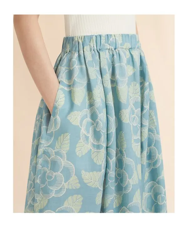 Marni Gathered Ramie Skirt With Floral Print
