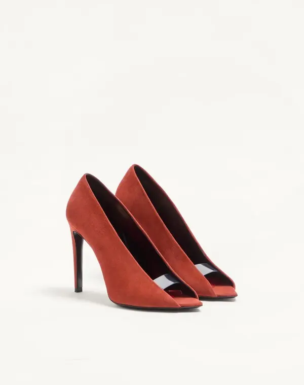 Valentino Garavani Open Toe Suede Pumps 105mm - Brown