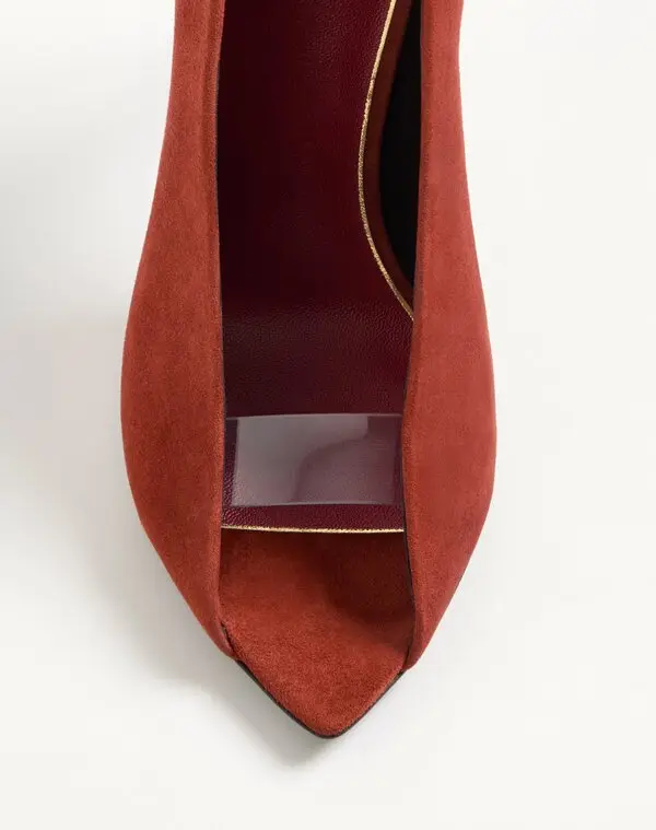 Valentino Garavani Open Toe Suede Pumps 105mm - Brown