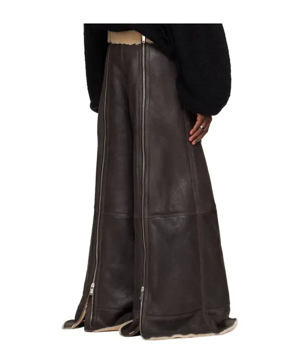 LU'U DAN Grained Sheepskin Zippered Wide-leg Pants