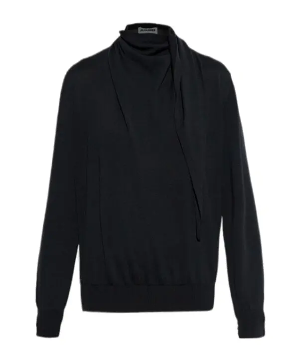 JIL SANDER Draped Neck Knitted Sweater - Black