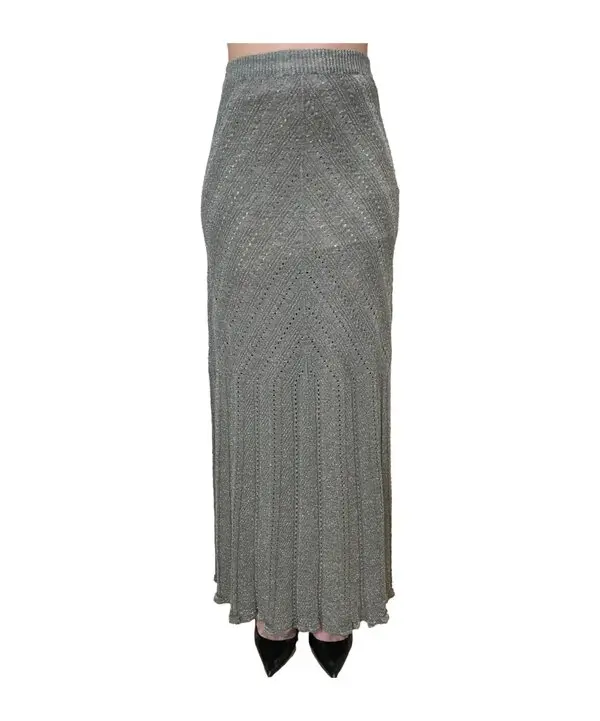 TWINSET Chevron Pleated Knitted Maxi Skirt With Metallic Threads