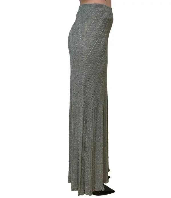 TWINSET Chevron Pleated Knitted Maxi Skirt With Metallic Threads