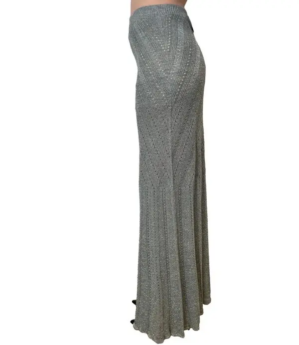 TWINSET Chevron Pleated Knitted Maxi Skirt With Metallic Threads