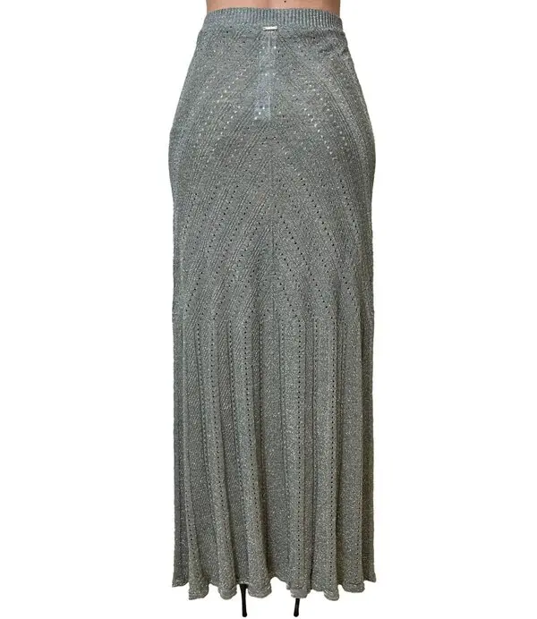 TWINSET Chevron Pleated Knitted Maxi Skirt With Metallic Threads