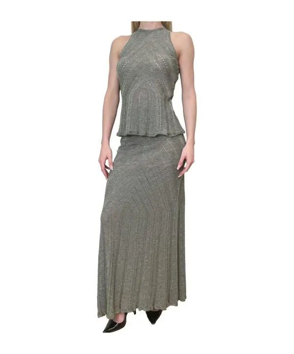 TWINSET Chevron Pleated Knitted Maxi Skirt With Metallic Threads