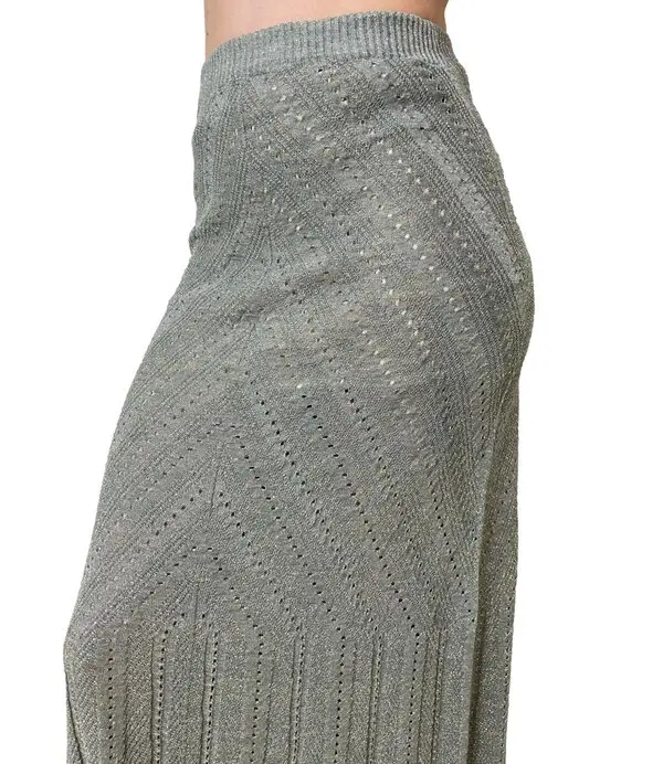 TWINSET Chevron Pleated Knitted Maxi Skirt With Metallic Threads