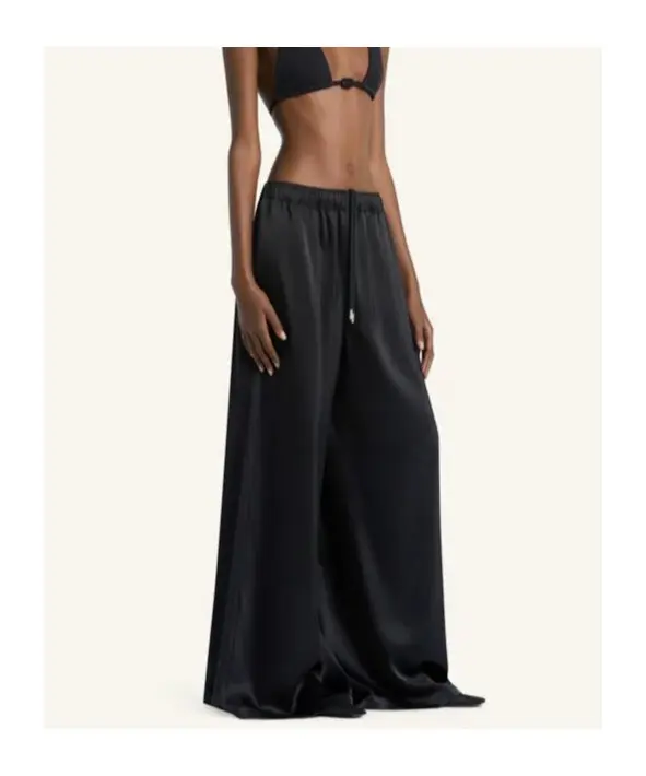 COURREGES Wide Leg Satin Trousers With Skirt-effect Train