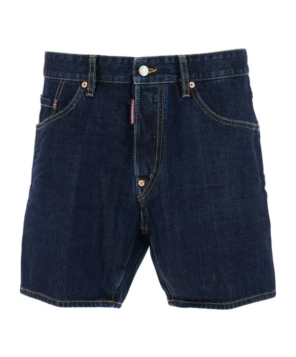 Dsquared2 Logo Patch Contrast Stitched Denim Shorts