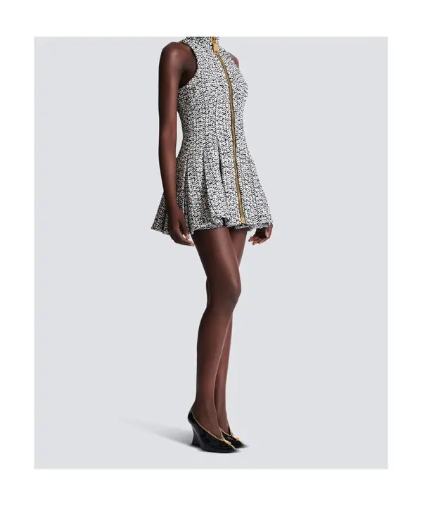 Balmain Sleeveless Flared Tweed Dress - Gray