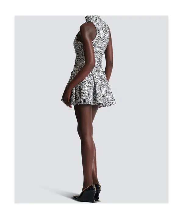 Balmain Sleeveless Flared Tweed Dress - Gray
