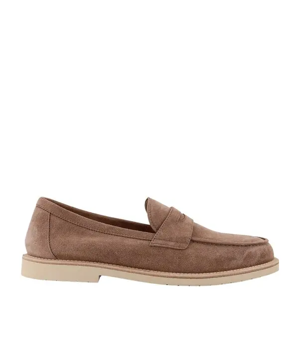 Brunello Cucinelli Slip-on Flat Loafers With Embossed Stitching - Brown