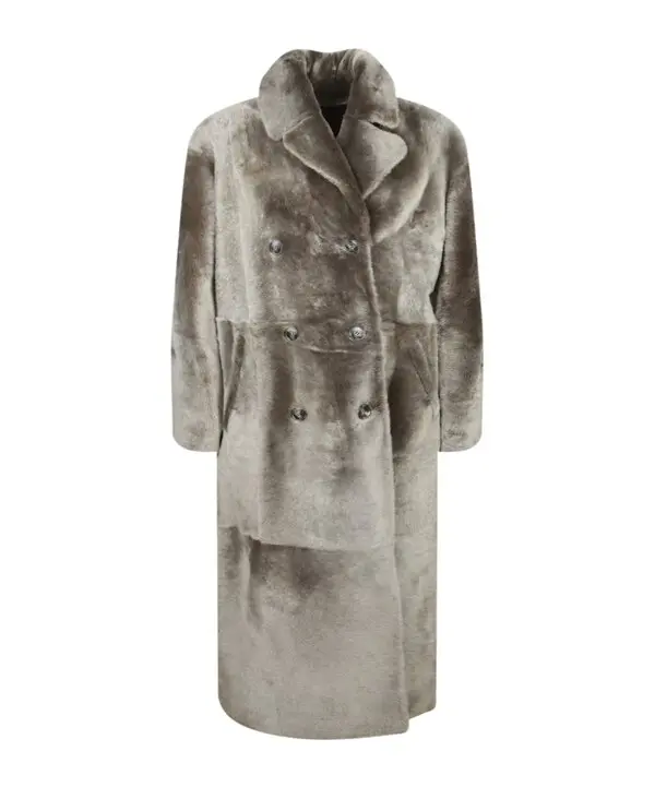 YVES SALOMON Double-breasted Sheepskin Coat - Grey