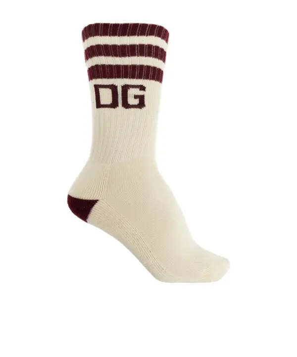Dolce & Gabbana Ribbed Logo Crew Socks - Nude
