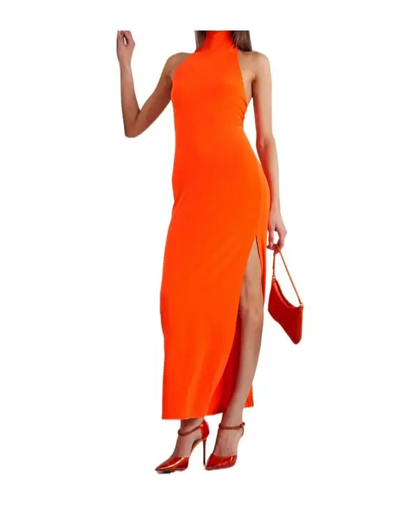 Norma Kamali Stretch Jersey Turtleneck Midi Dress With Side Slits - Red