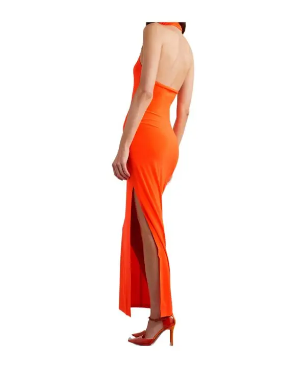 norma kamali halter turtleneck side slit stretch jersey midi dress Anthropologie Norma Kamali Halter Turtleneck Side-Slit Midi Dress Blue Sz  Small