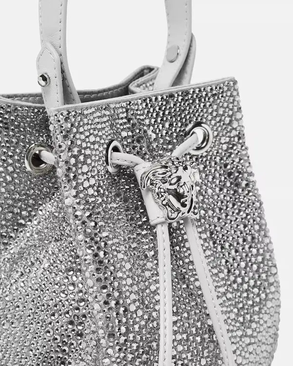 Versace La Medusa Embellished Satin Mini Bucket Bag