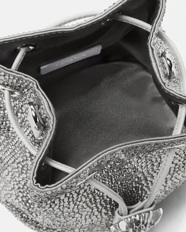 Versace La Medusa Embellished Satin Mini Bucket Bag