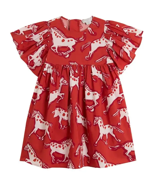 Stella McCartney Horse-print Ruffled Short Sleeve Dress