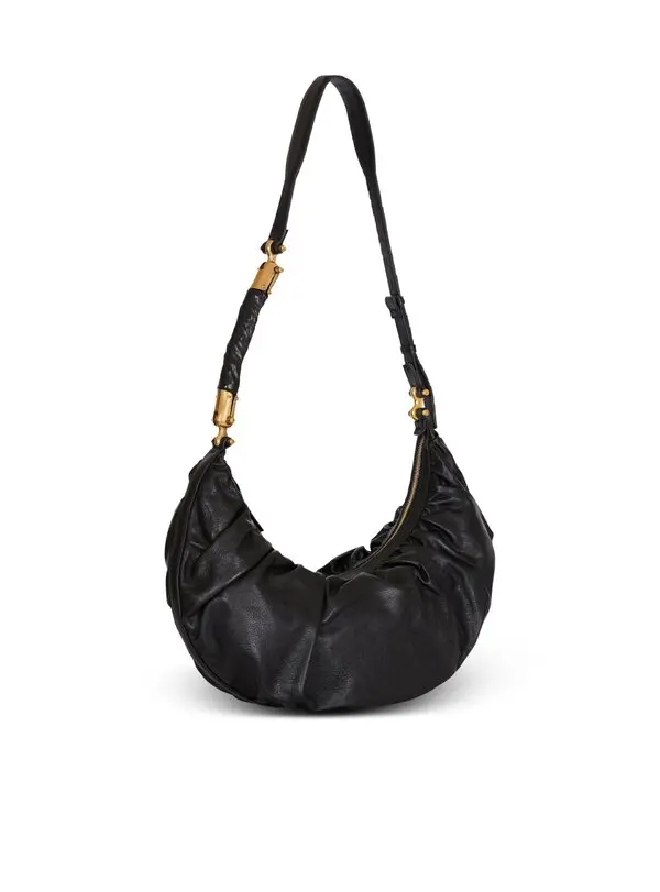 Balmain Bène Hobo Bag In Calfskin Leather - Black