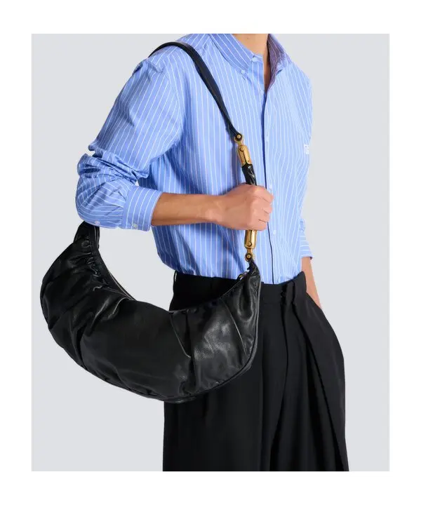 Balmain Bène Hobo Bag In Calfskin Leather - Black