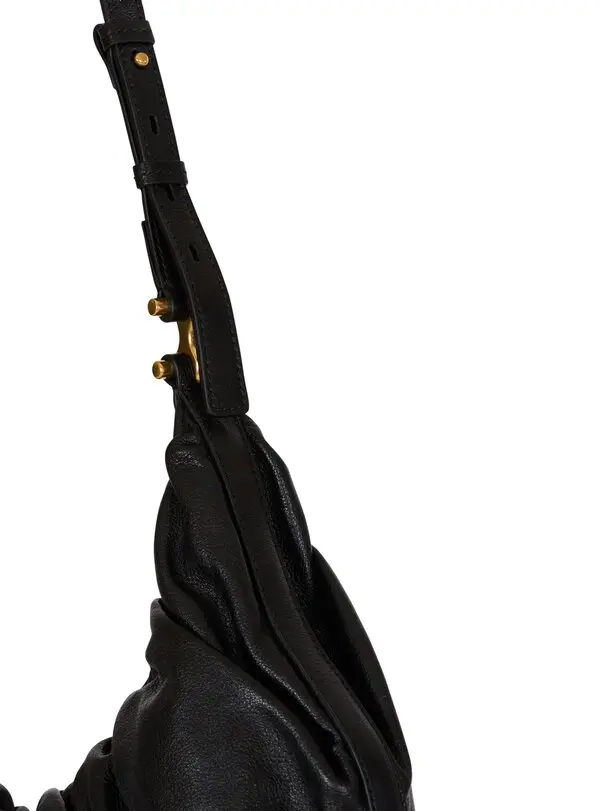 Balmain Bène Hobo Bag In Calfskin Leather - Black