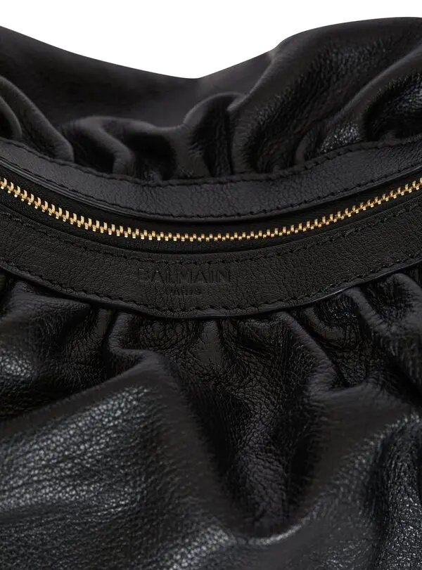 Balmain Bène Hobo Bag In Calfskin Leather - Black