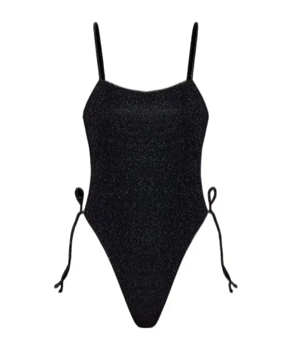 Oseree Metallic Tie Closure One Piece Swimsuit - Black